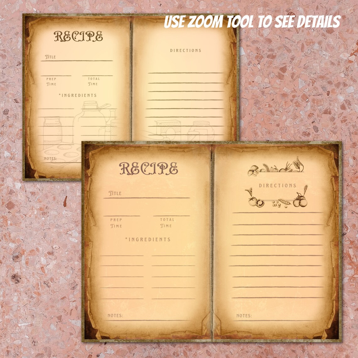 5 PRINTABLE Vintage Recipe Page Bundle-vintage Blank Recipe Card Diy ...