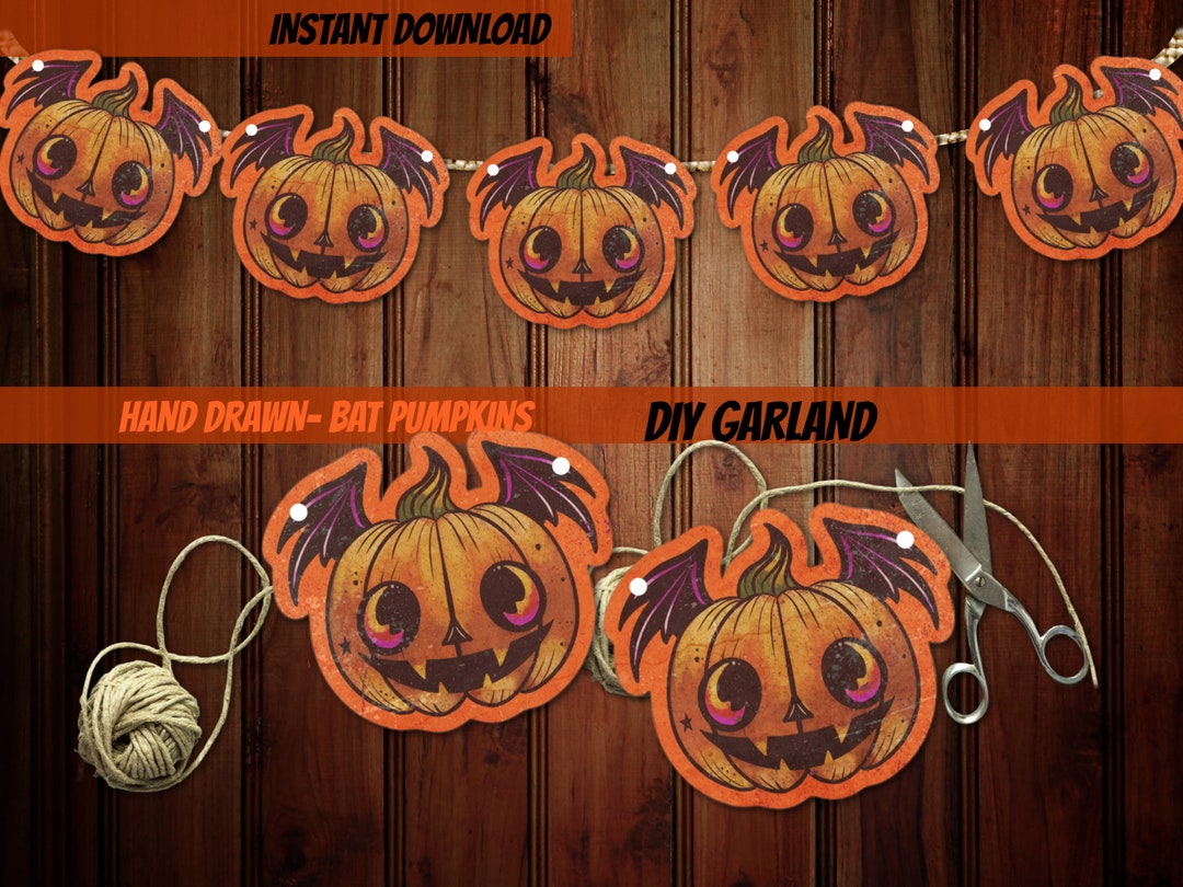 PRINTABLE Vintage Bat Pumpkin Garland Digital Download Retro Halloween ...