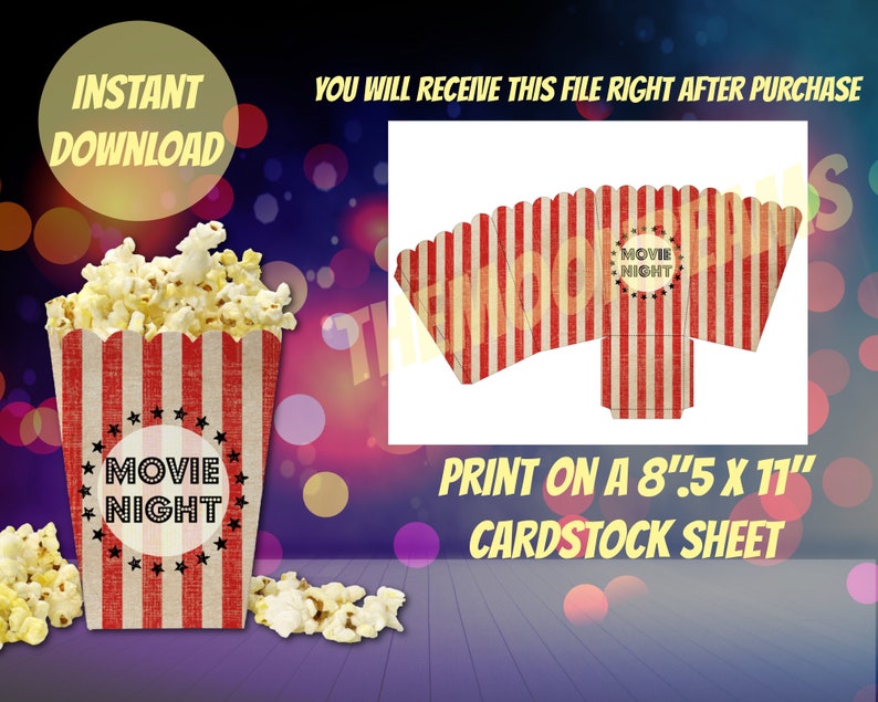 PRINTABLE Small Popcorn Box-movies Night-printable Snack Box-small ...