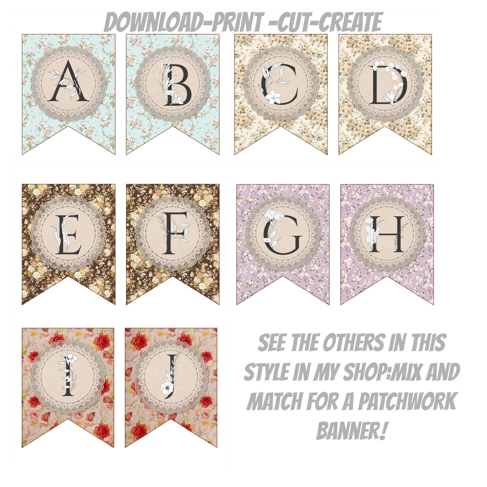 PRINTABLE Vintage Mint Floral Alphabet Bunting Banner Digital Download ...