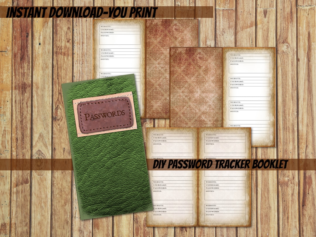 PRINTABLE Password Tracker Booklet Green Leather Traveler Notebook DIY ...
