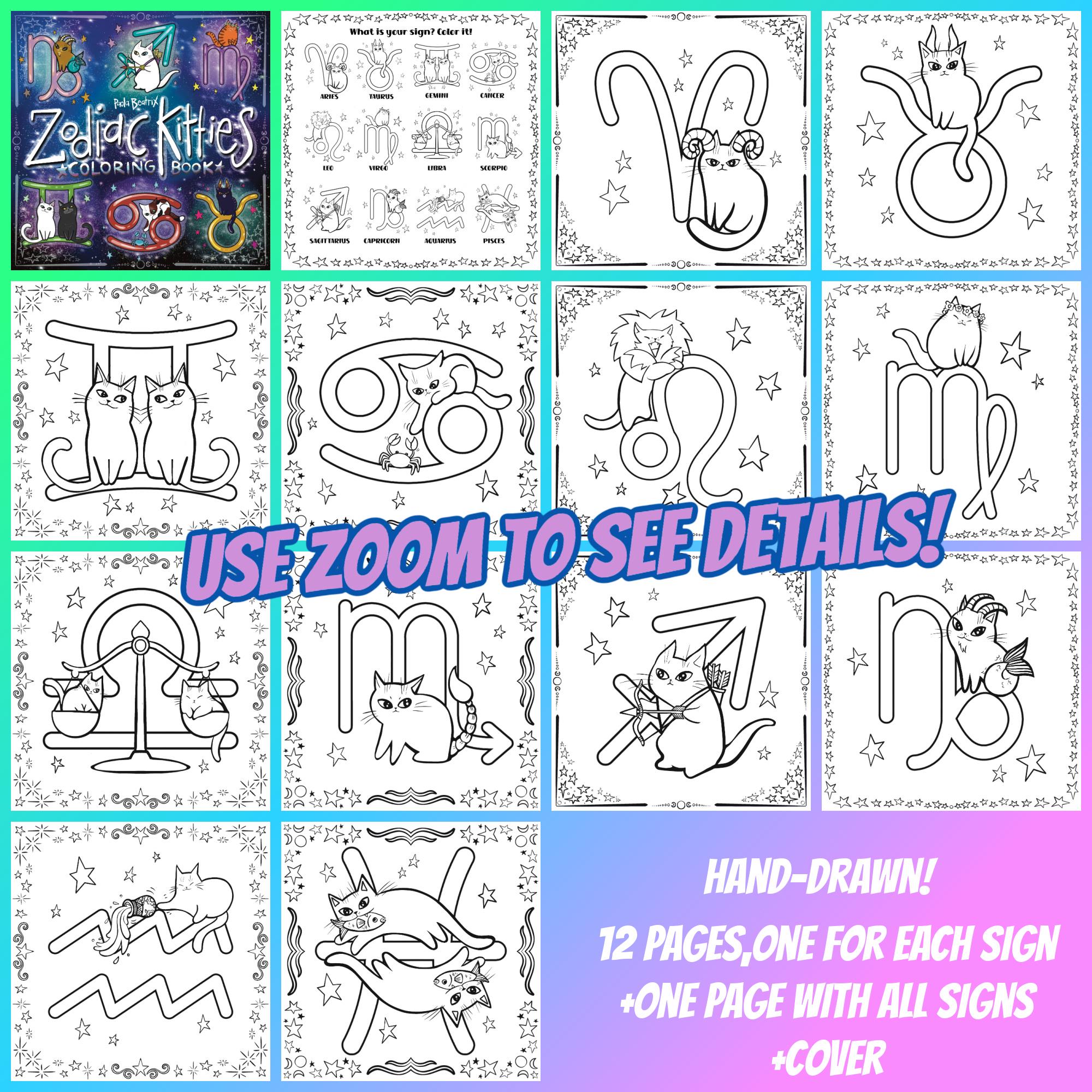 PRINTABLE Zodiac Kitties Coloring Book Digital Horoscope Coloring Book ...