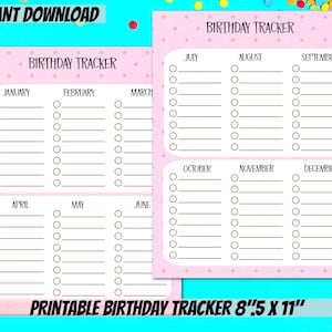 PRINTABLE Pink Polka Dot Birthday Tracker Sheet Bundle Instant Download ...