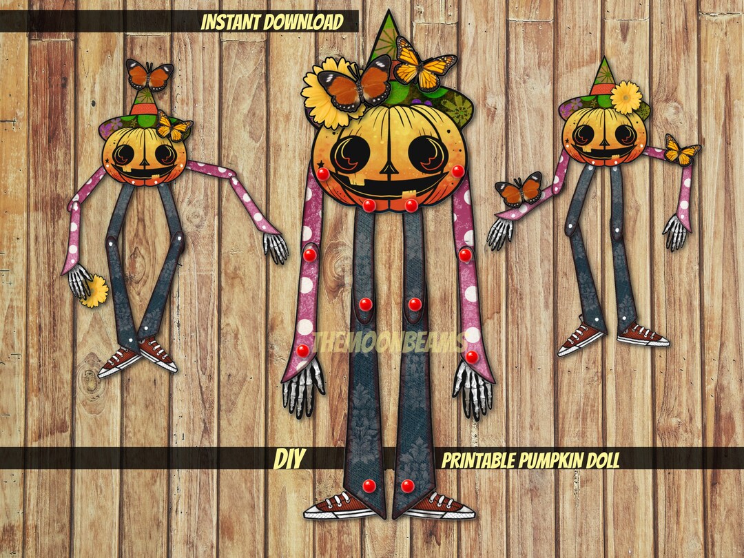 PRINTABLE Vintage Pumpkin Paper Doll Digital Download Retro Halloween ...