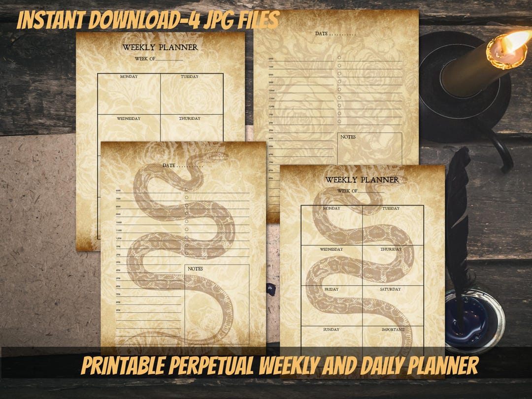PRINTABLE Vintage Snake and Roses Perpetual Daily Weekly Planner ...