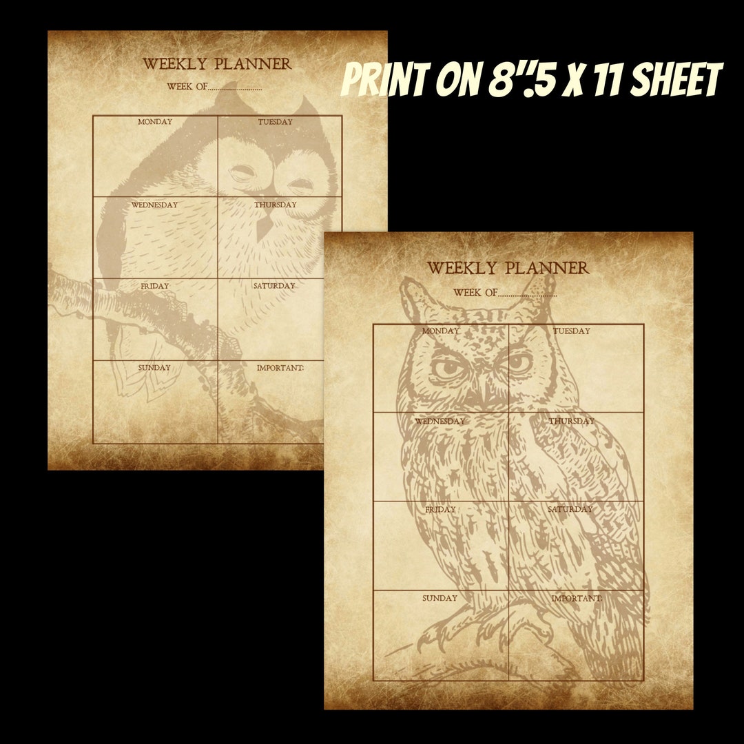 PRINTABLE Diy Vintage Owl Perpetual Weekly Planner Undated Calendar ...