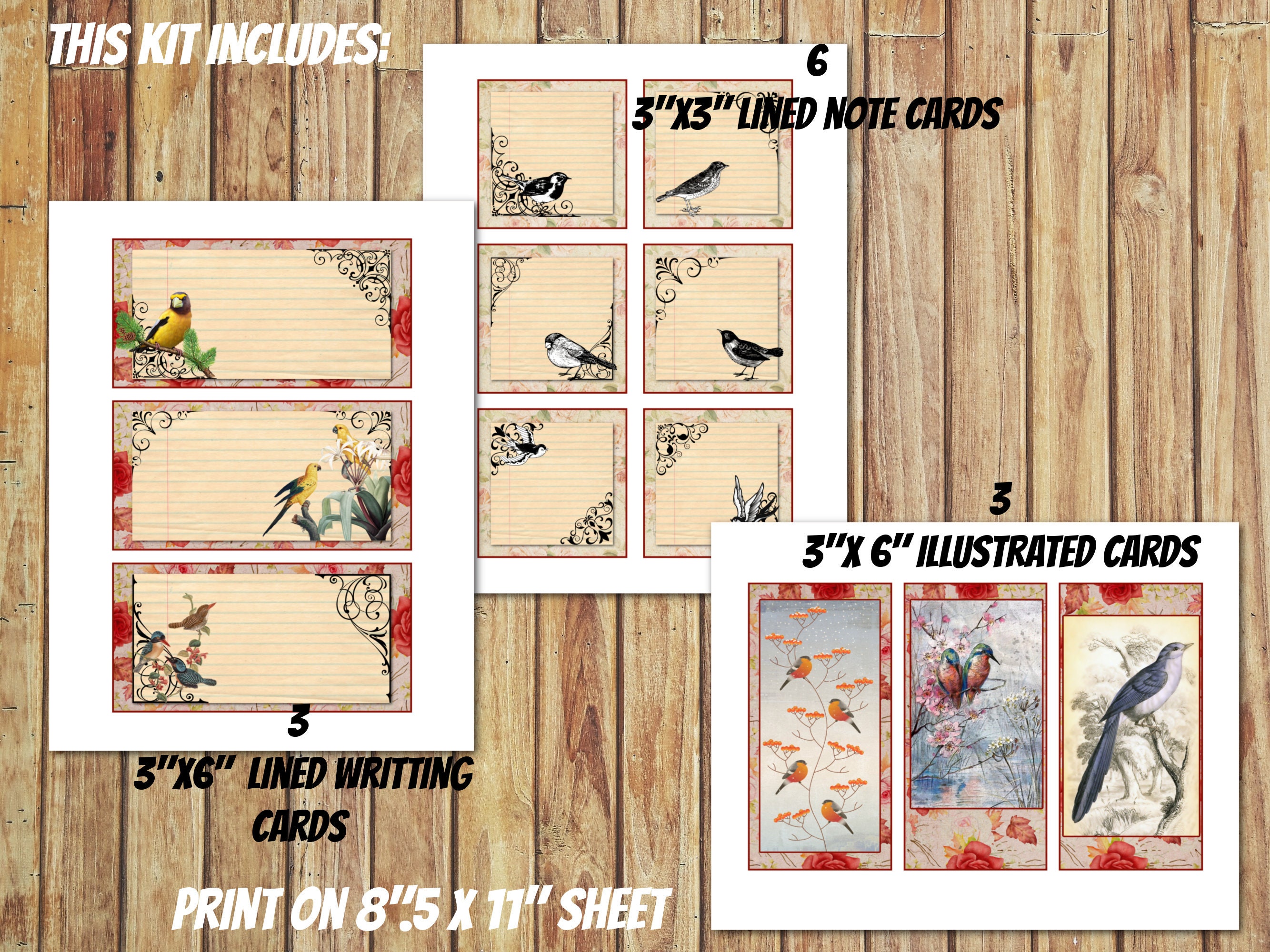 PRINTABLE Vintage Birds Junk Journal Folio Kit Floral Printable Folio ...