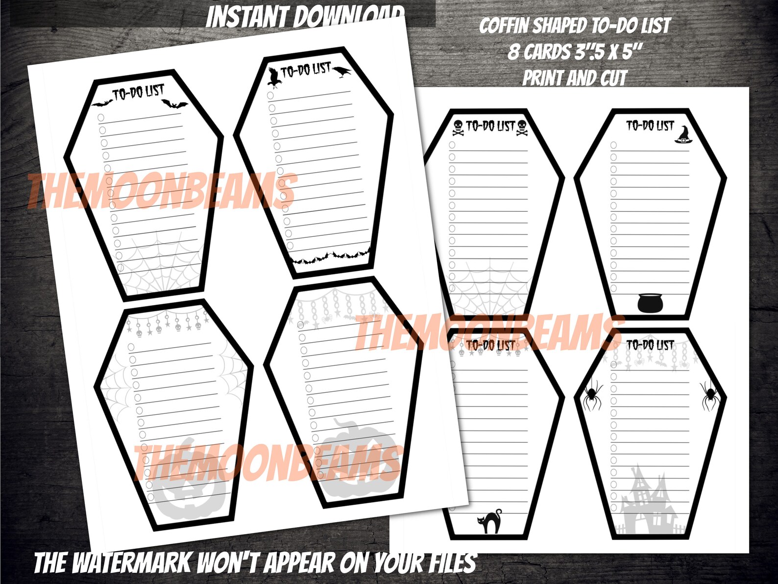 PRINTABLE to Do List Bundle Digital Halloween Coffin Shaped Note Cards ...