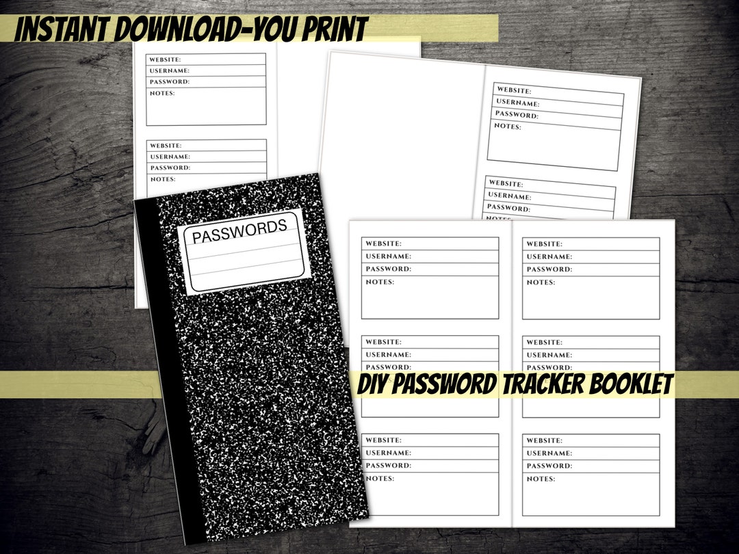 PRINTABLE Password Tracker Booklet Composition Book Traveler Notebook ...