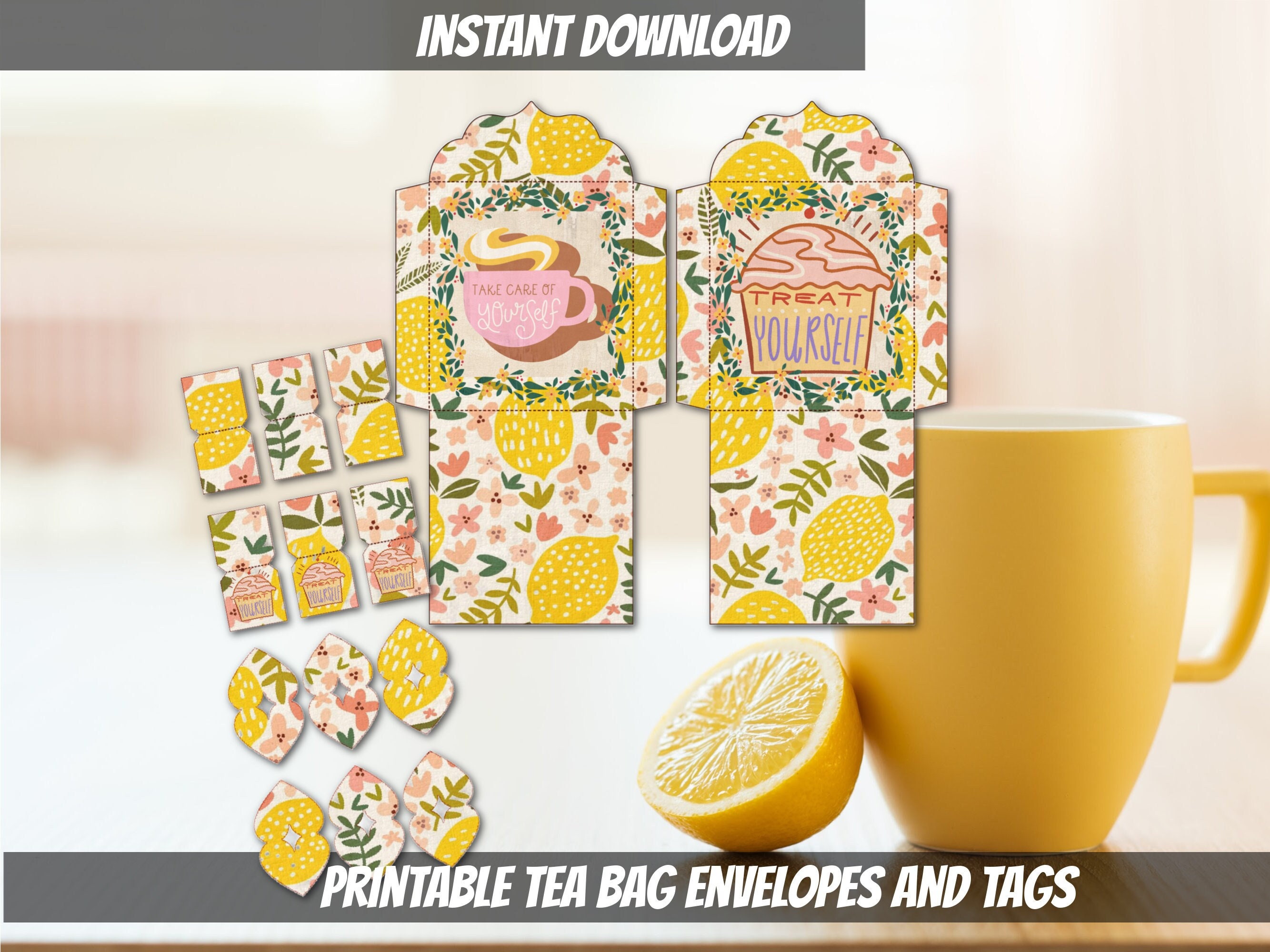 PRINTABLE Digital Download Retro Lemon Print Tea Bag Envelopes - Etsy