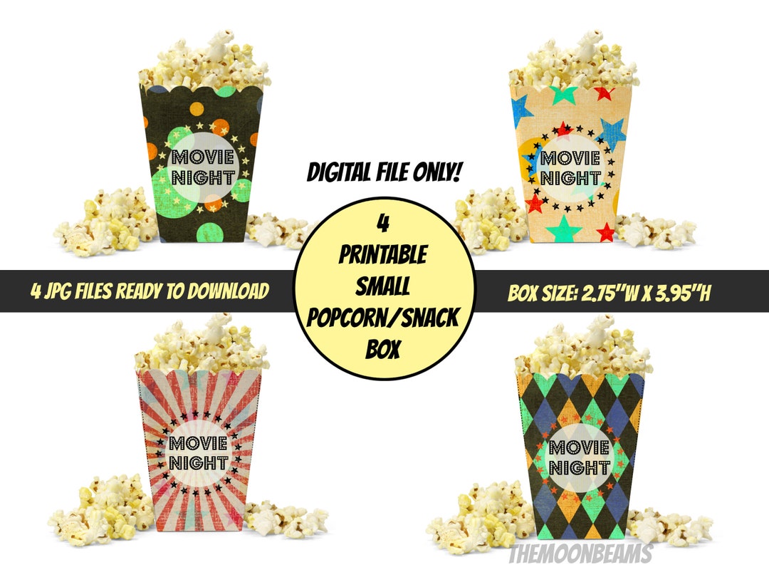 PRINTABLE Small Popcorn Box Bundle-movie Night Printable Snack Box ...
