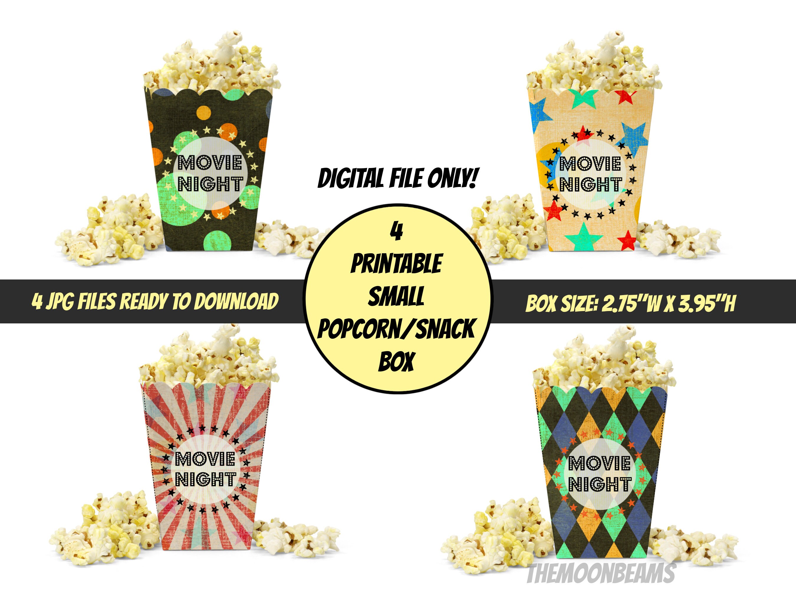 PRINTABLE Small Popcorn Box Bundle-movie Night Printable Snack - Etsy
