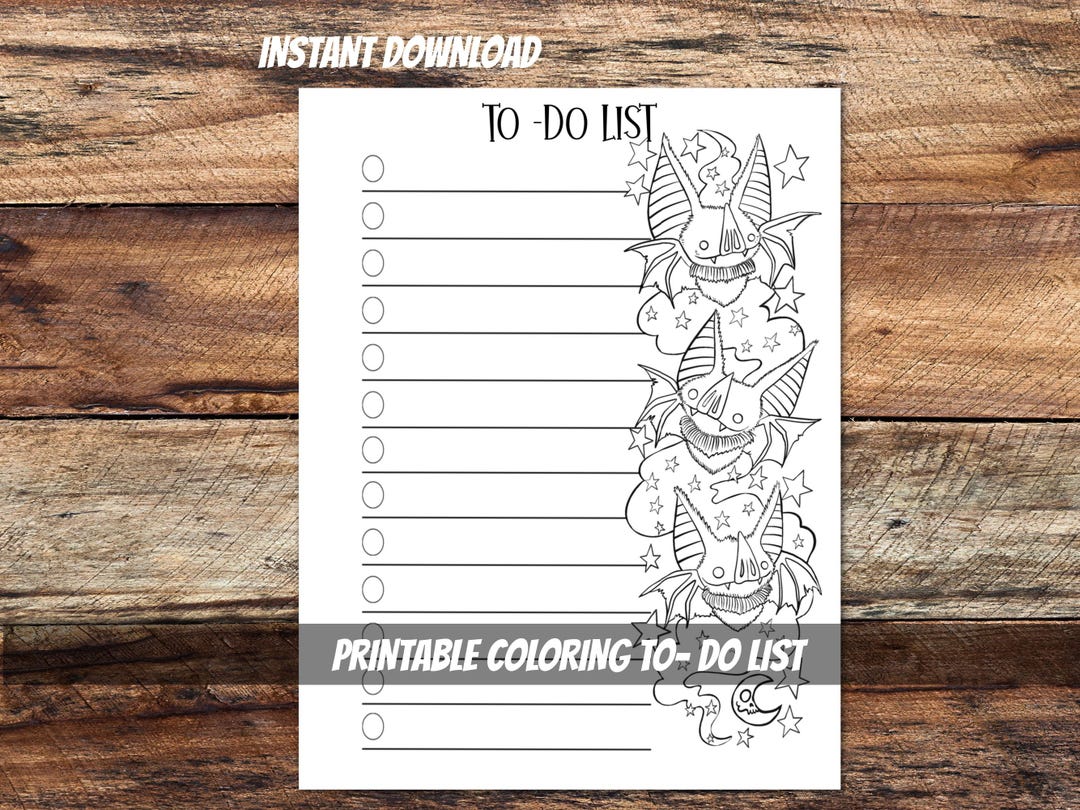 PRINTABLE Coloring to Do List Digital File Only Spooky Printable Bats ...