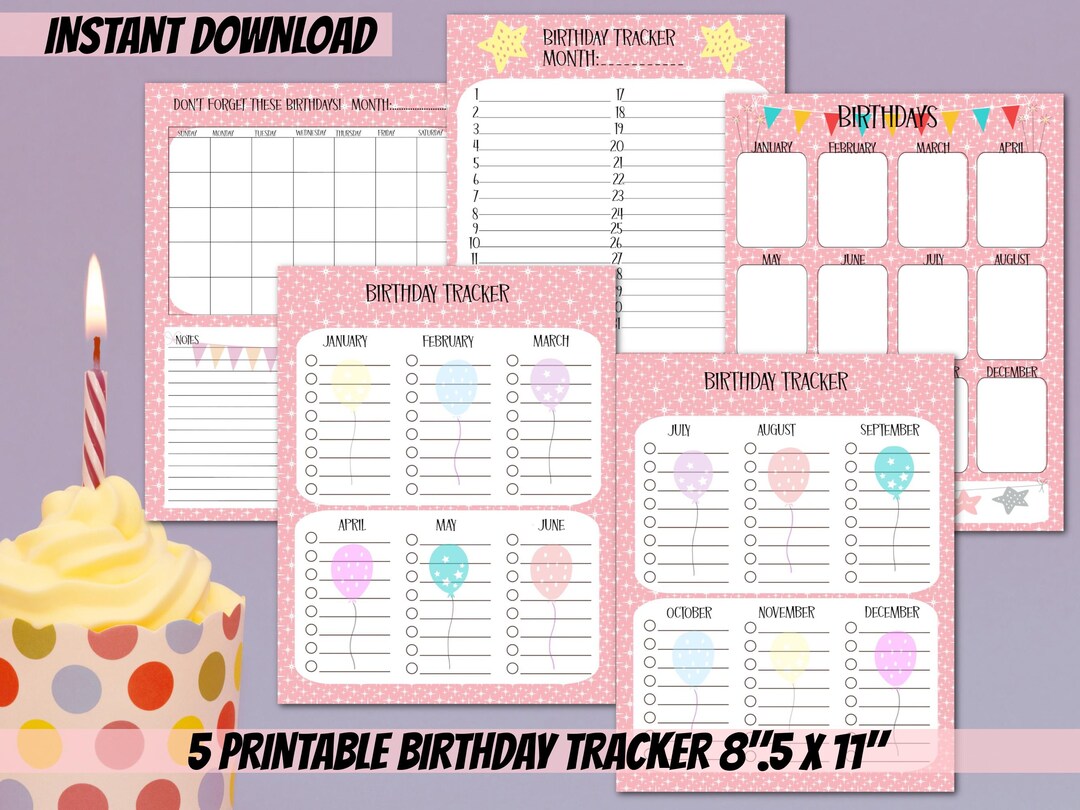 PRINTABLE Retro Stars Birthday Tracker Sheet Bundle Instant Download ...