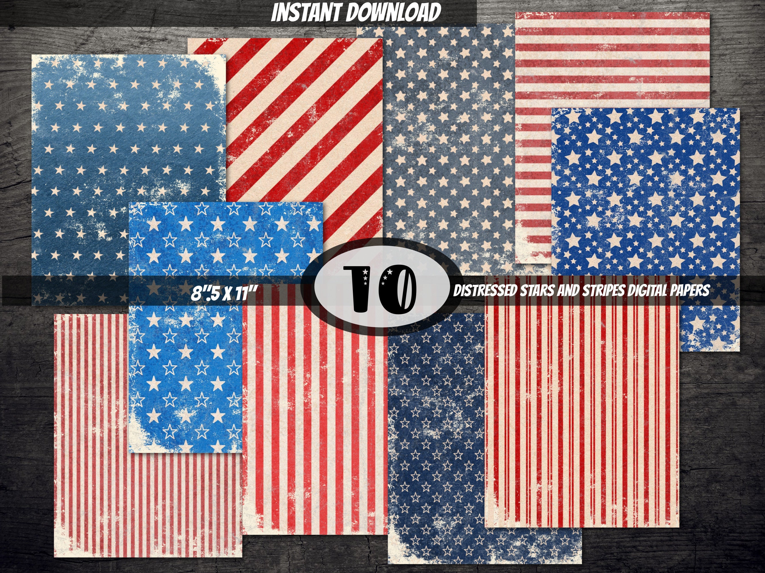 Vintage Distressed American Flag Digital Papers Textures Background ...