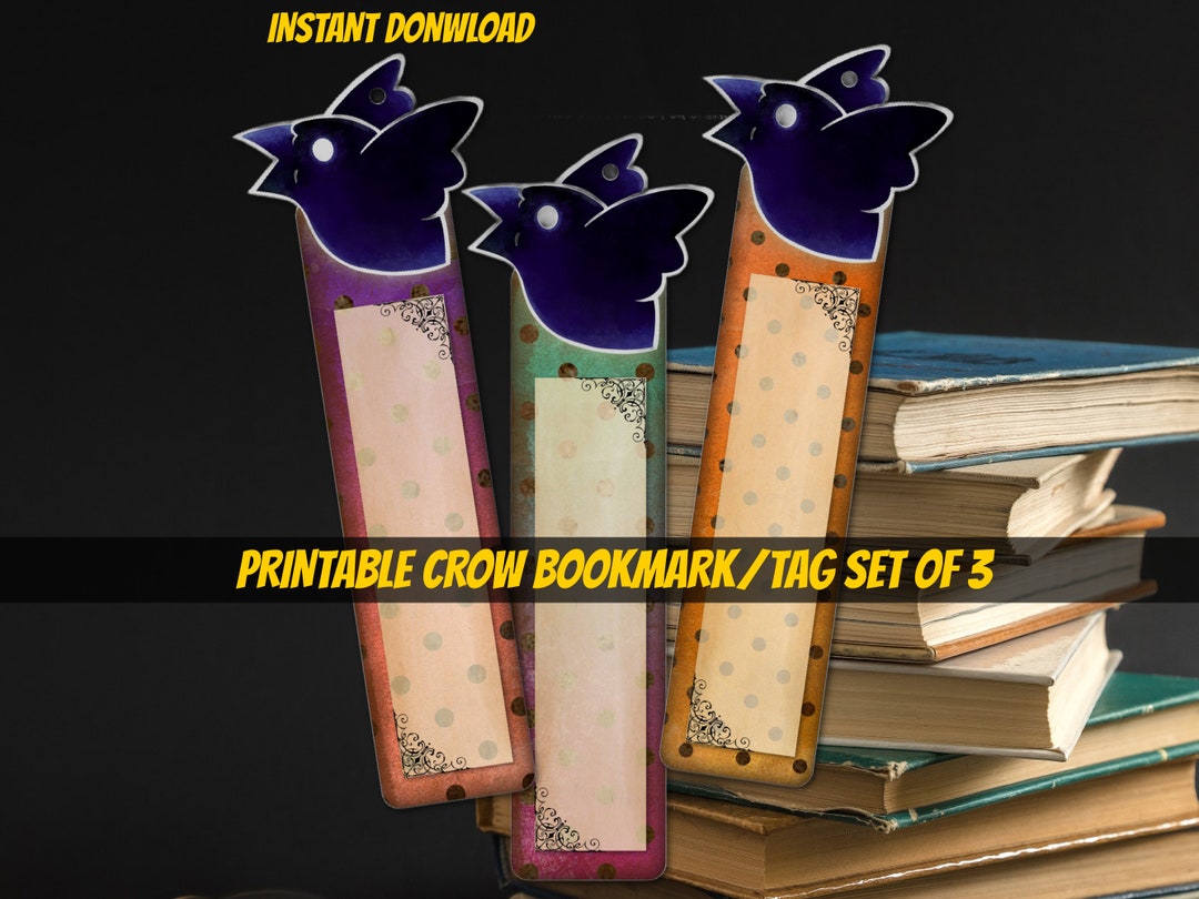 PRINTABLE Crow Bookmark Tag DIY Gift for Book Lovers Gothic Bookmark ...