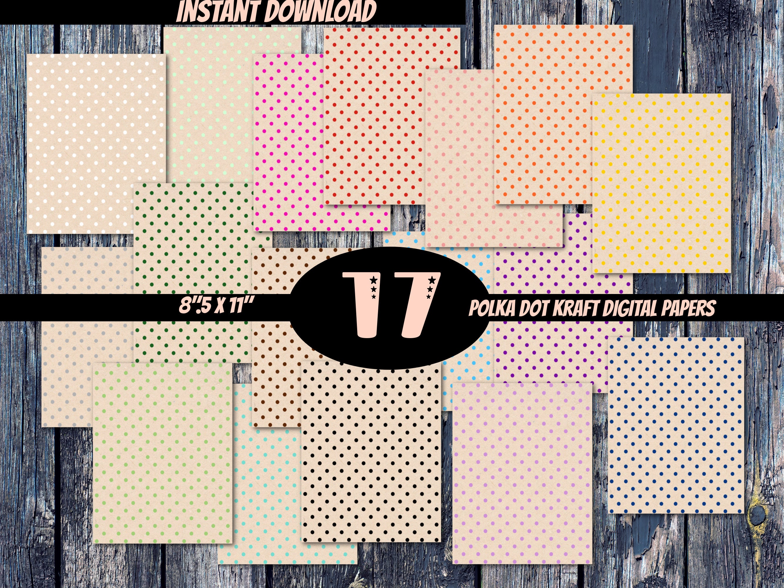 Printable Polka Dot Kraft Paper Digital Textures for Background Collage ...