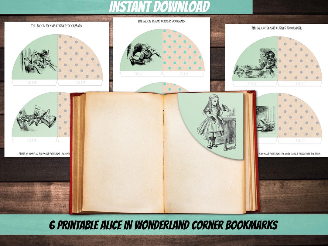 6 PRINTABLE Vintage Alice in Wonderland Corner Digital Bookmark Bundle ...
