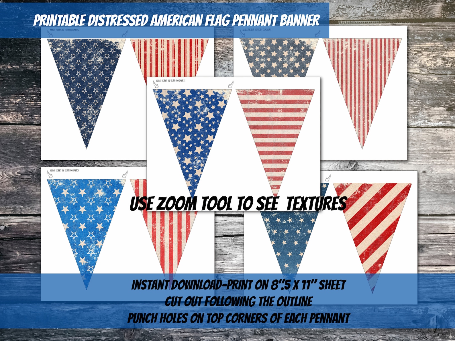 PRINTABLE Distressed American Flag Pennant Bunting Banner Digital ...