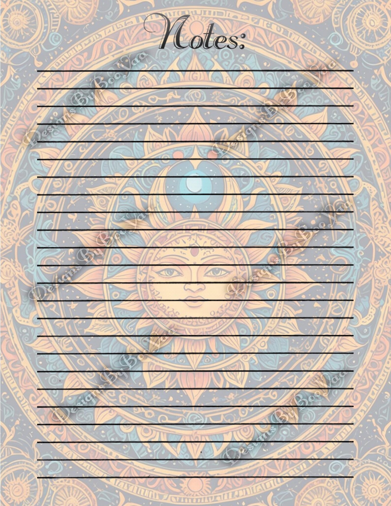 Boho Sun Faded Notes Lined - Etsy