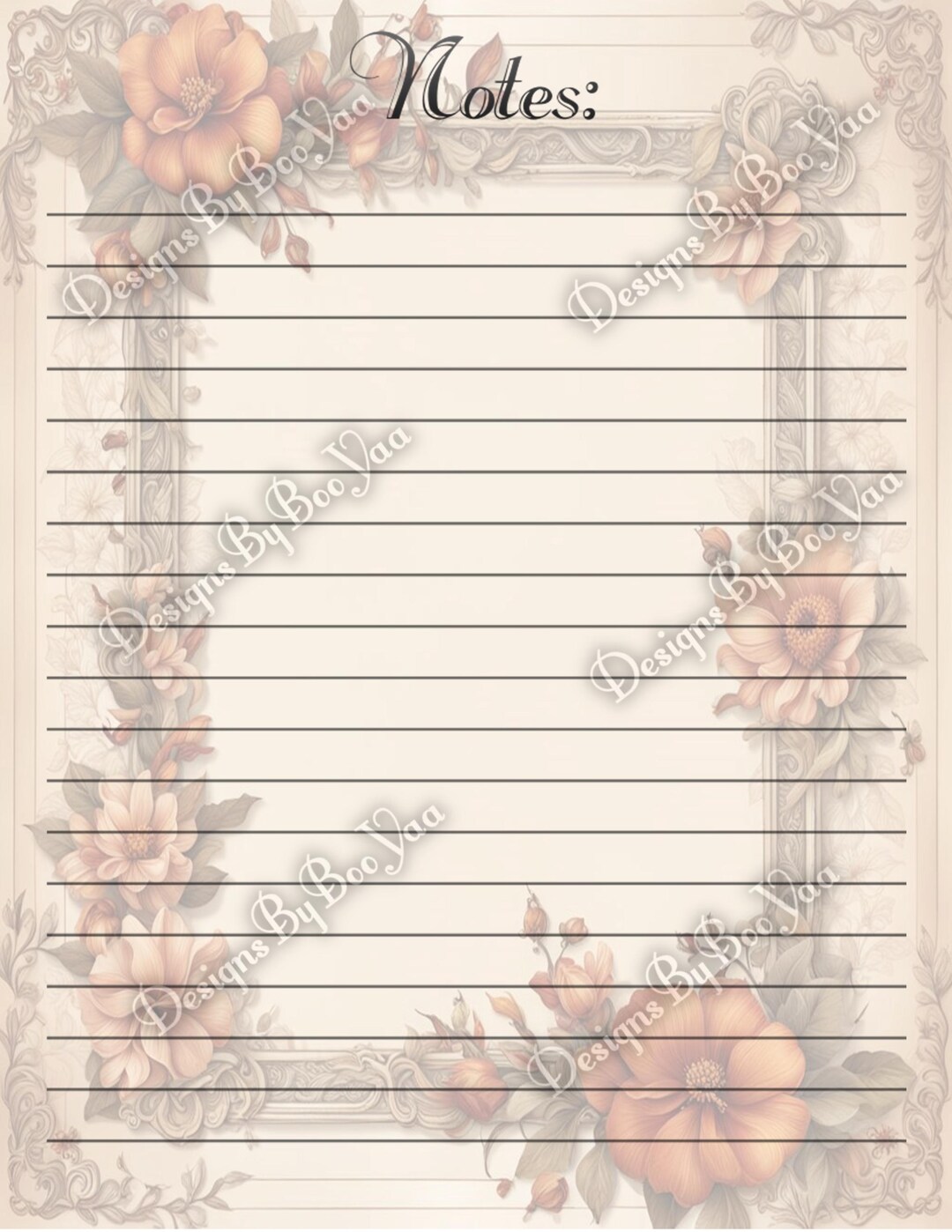 Vintage Amber Floral Notes Lined - Etsy