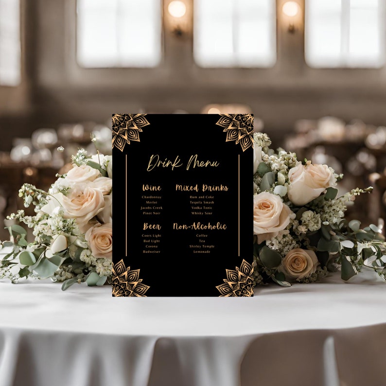 Wedding Bar Menu Canva Template Editable Drink Menu Template Wedding ...