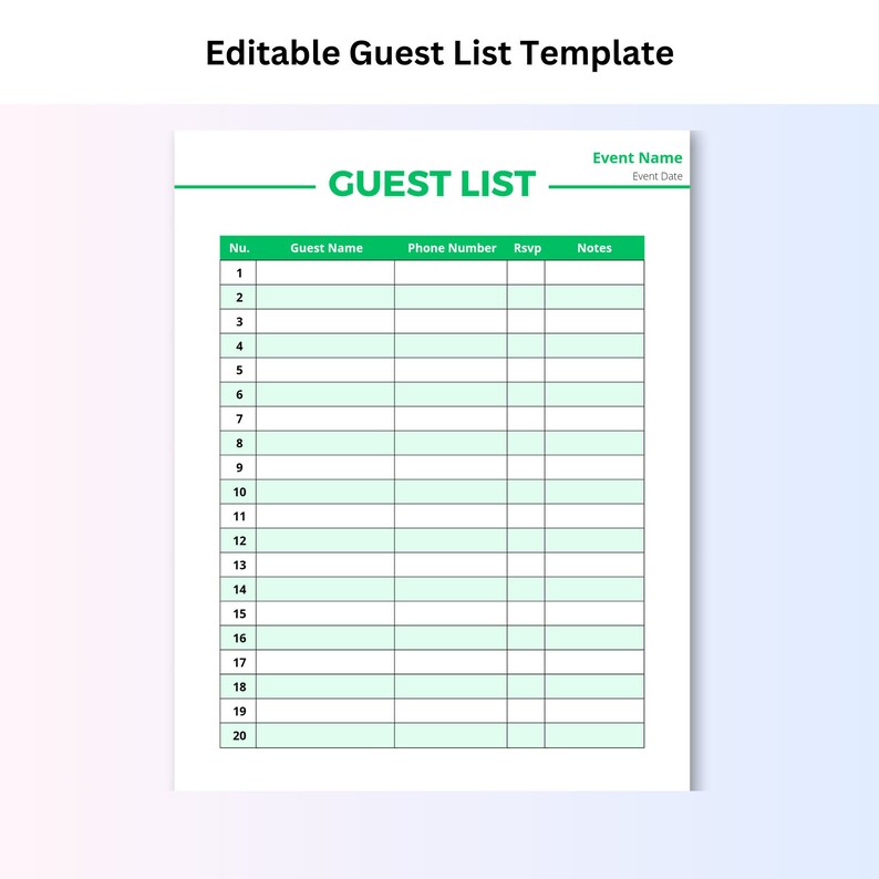 Guest List Template on Canva Editable and Customizable Guest List ...
