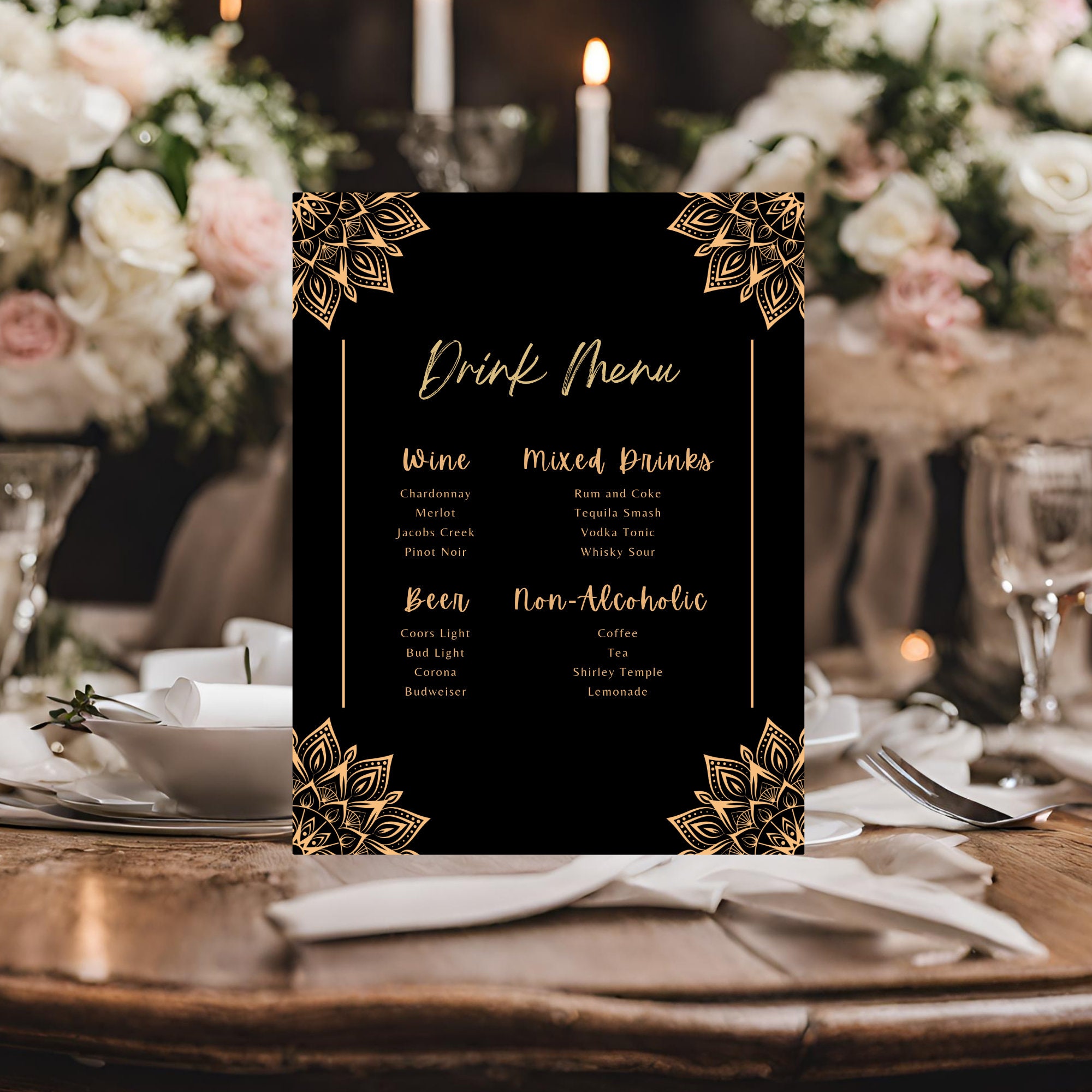 Wedding Bar Menu Canva Template Editable Drink Menu Template Wedding ...