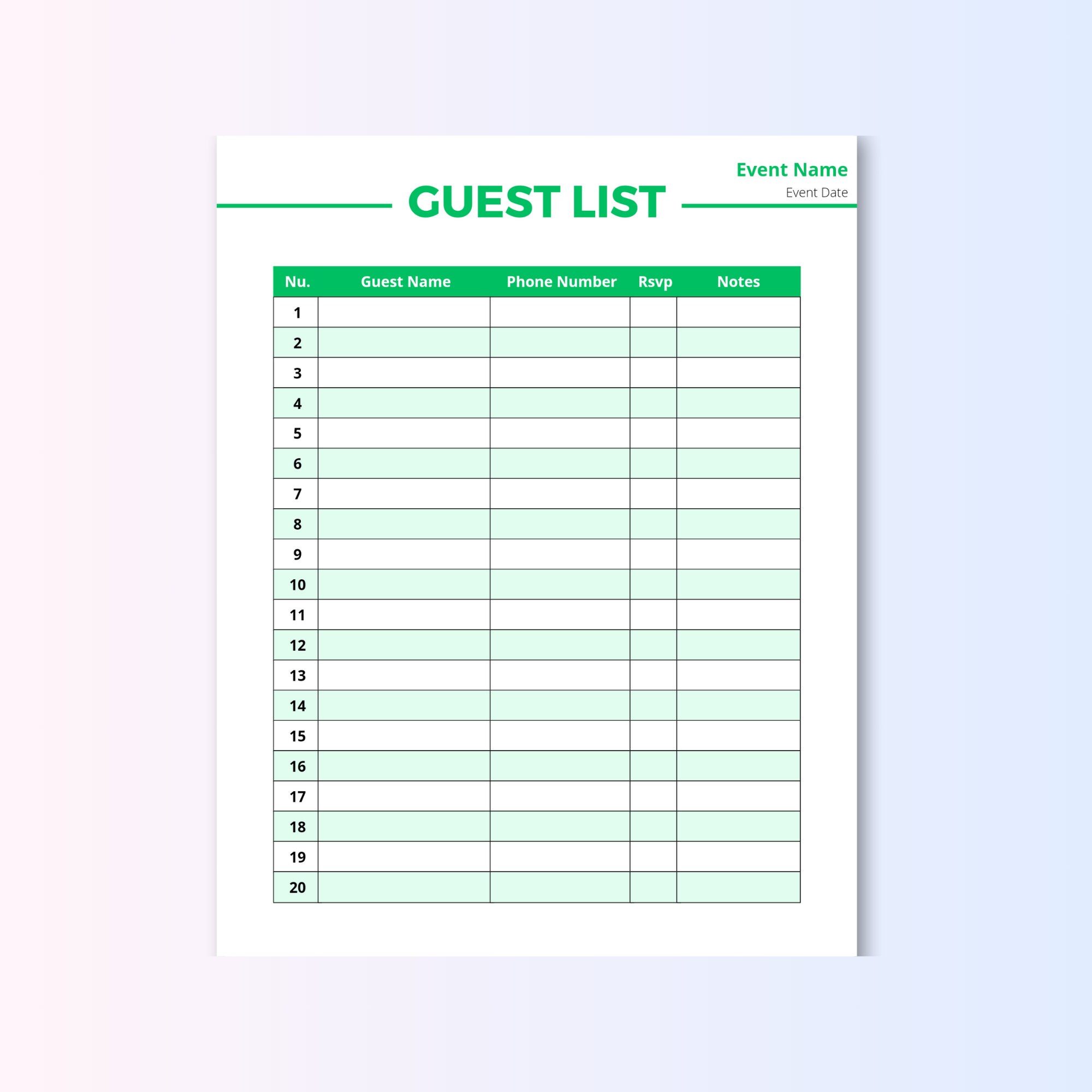 Guest List Template on Canva Editable and Customizable Guest List ...
