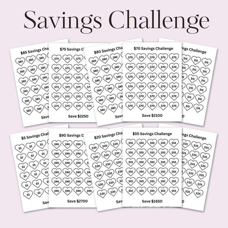20 Hearts Saving Challenges Printable Digital Download - Etsy