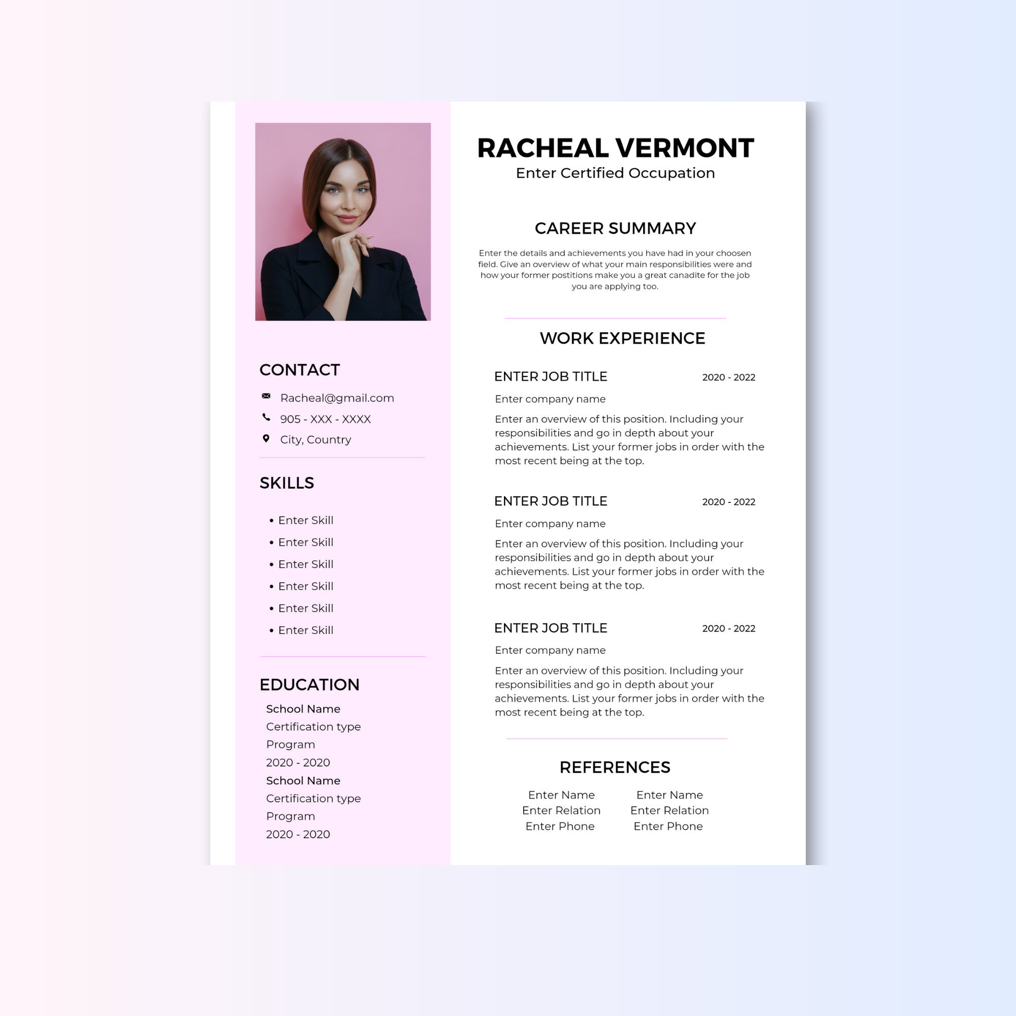 Pink Accent Resume Template With Photo and Cover Letter Editable Canva ...