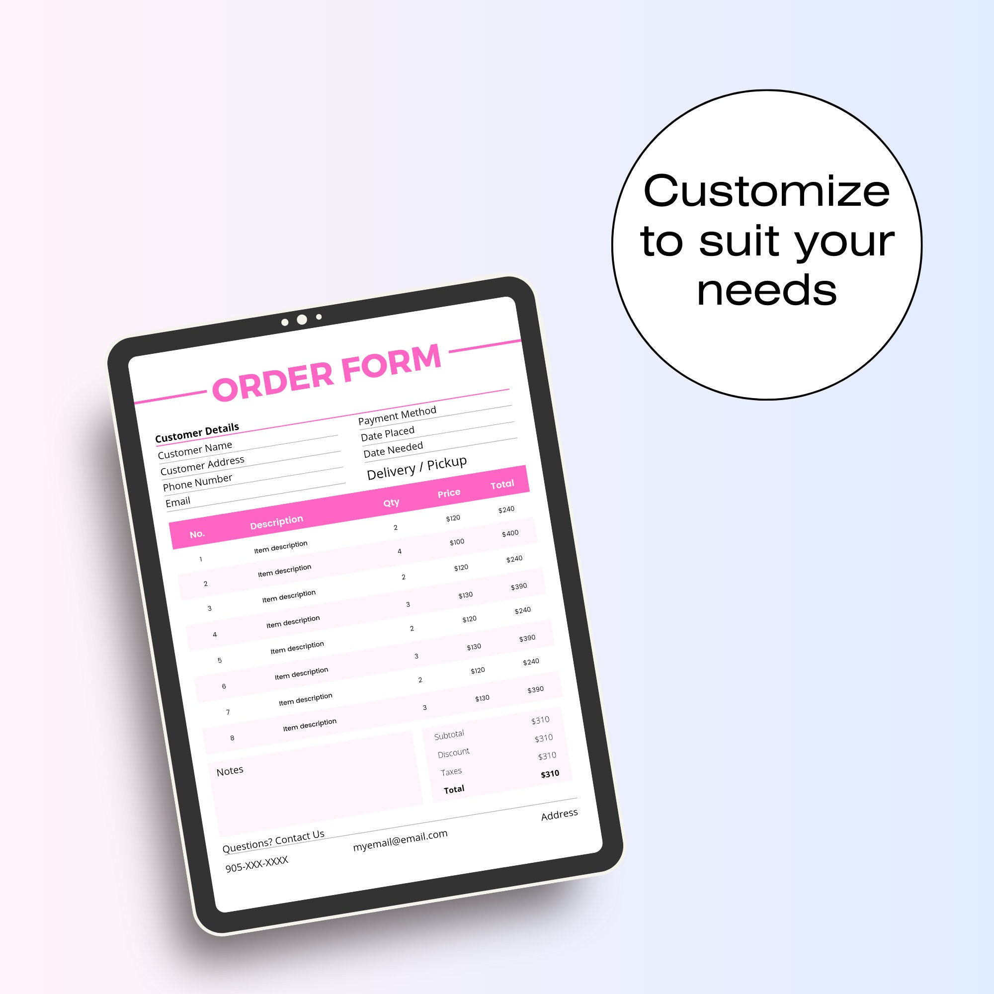 Editable Custom Order Form Canva Template in Pink Purchase Form - Etsy