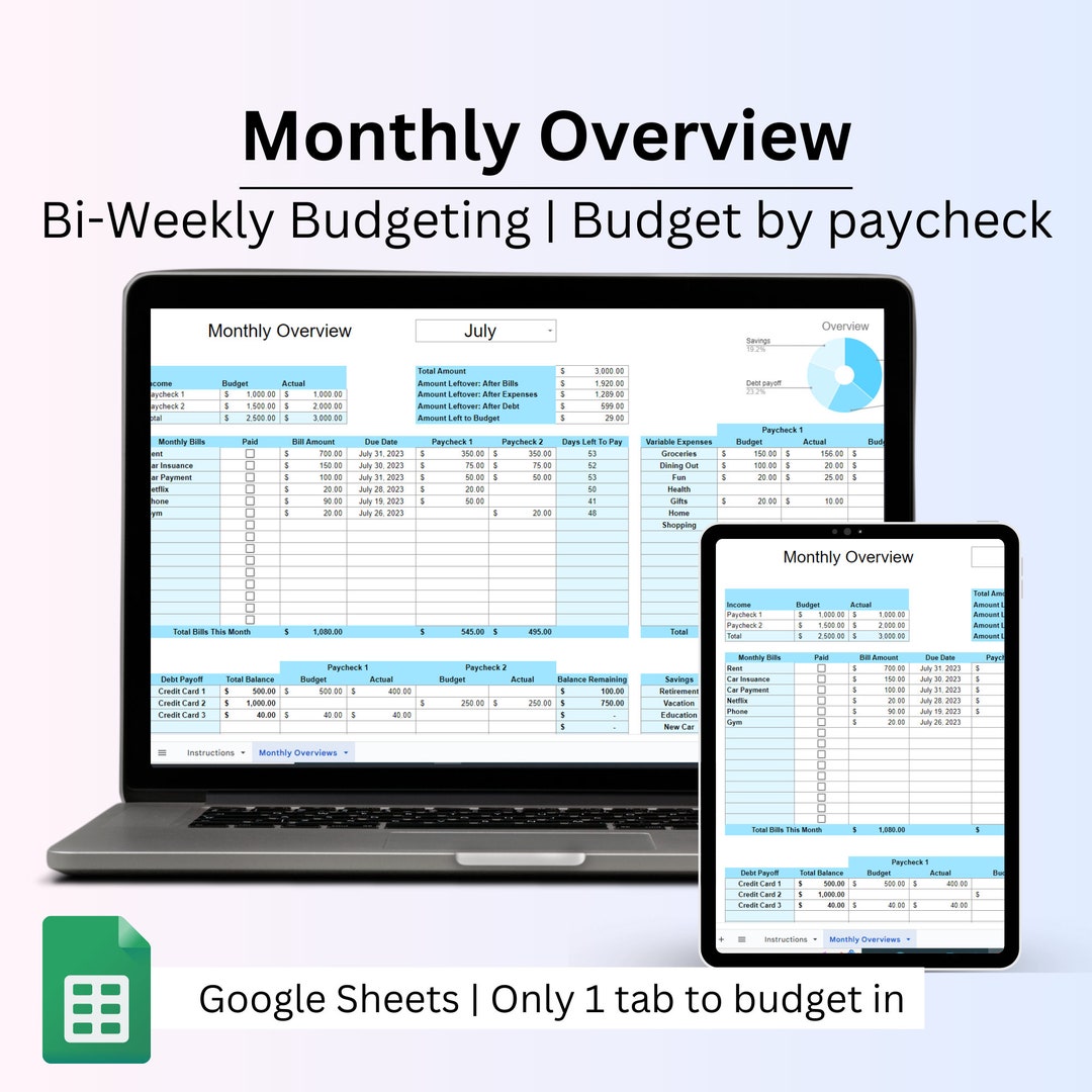 Bi-weekly Budgeting Spreadsheet Digital Budget Google Sheets ...