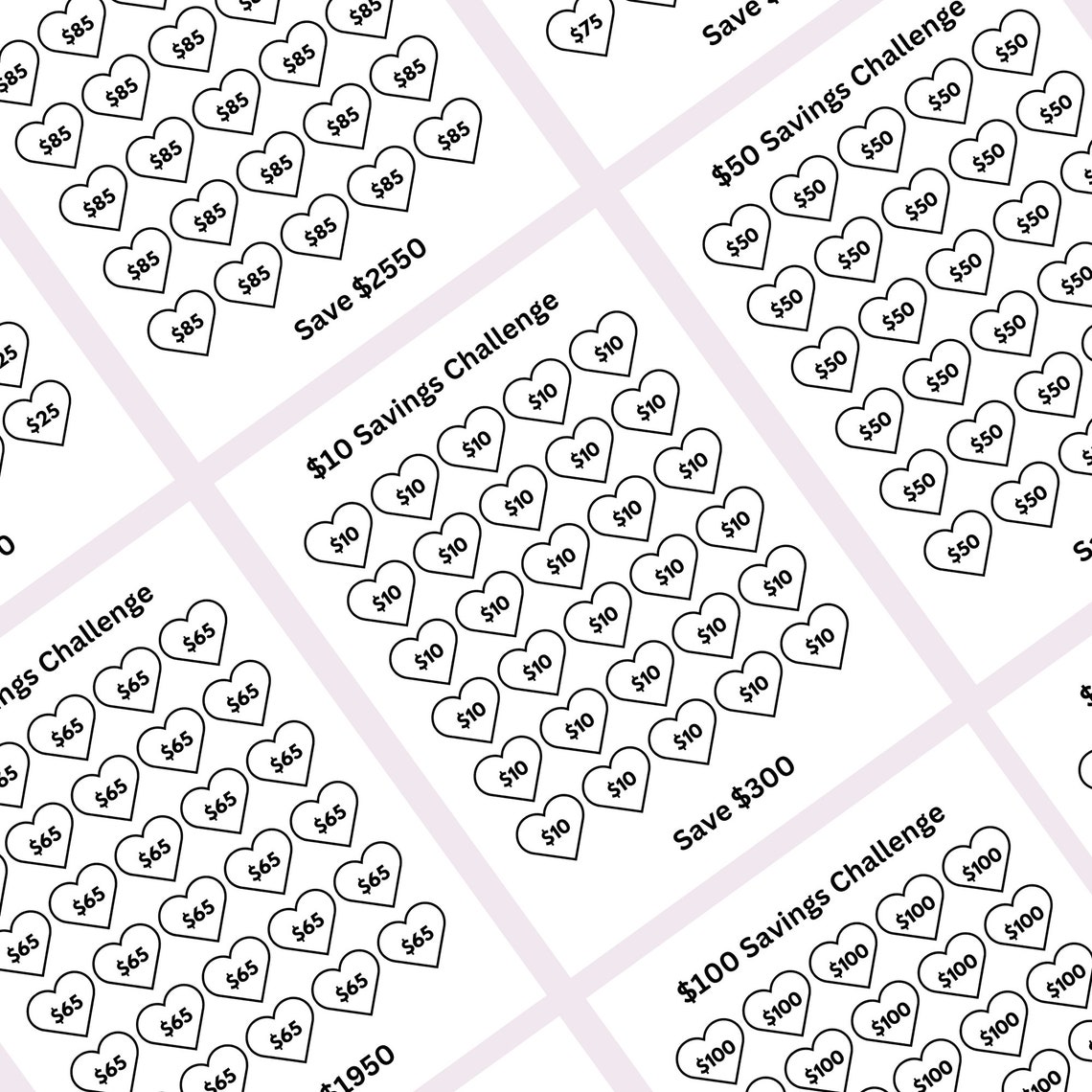 20 Hearts Saving Challenges Printable Digital Download A6 and Standard ...