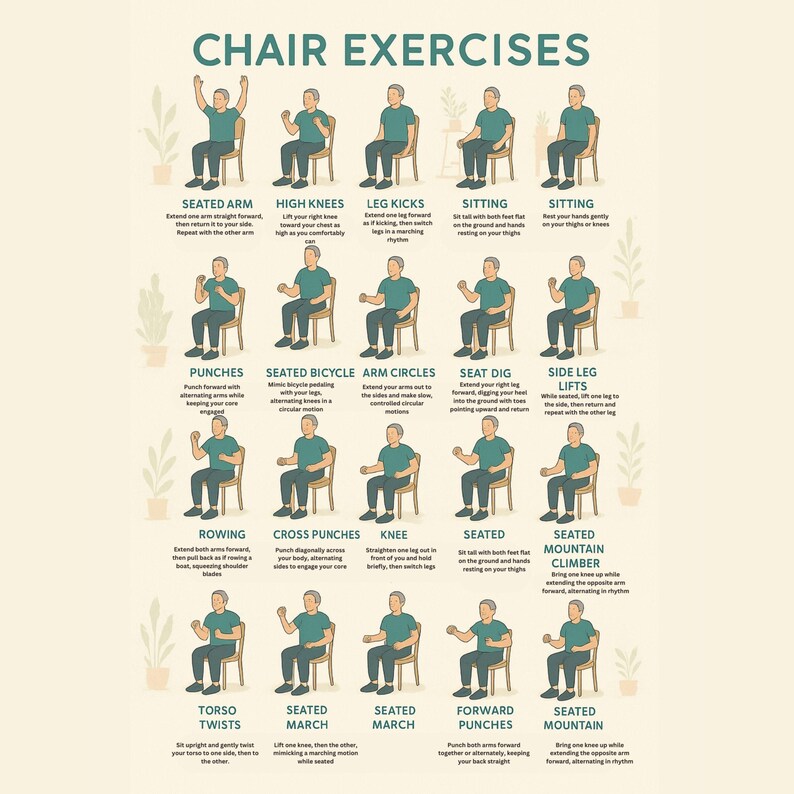 Chair Exercises for Seniors and Beginners | Printable Workout Chart for ...