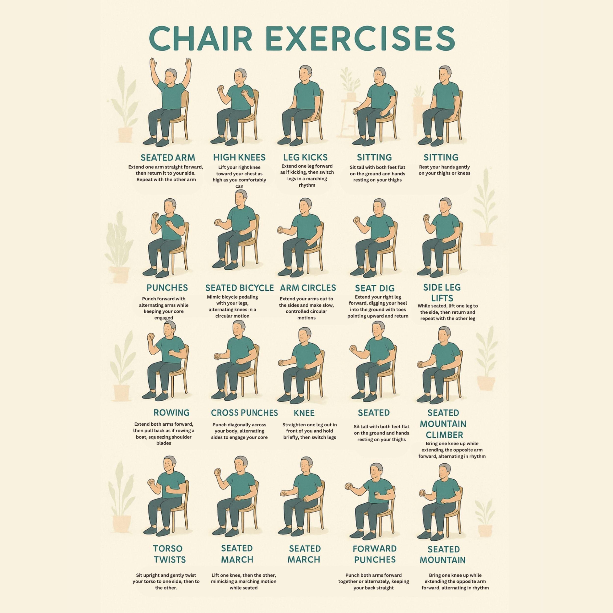 Chair Exercises for Seniors and Beginners | Printable Workout Chart for ...