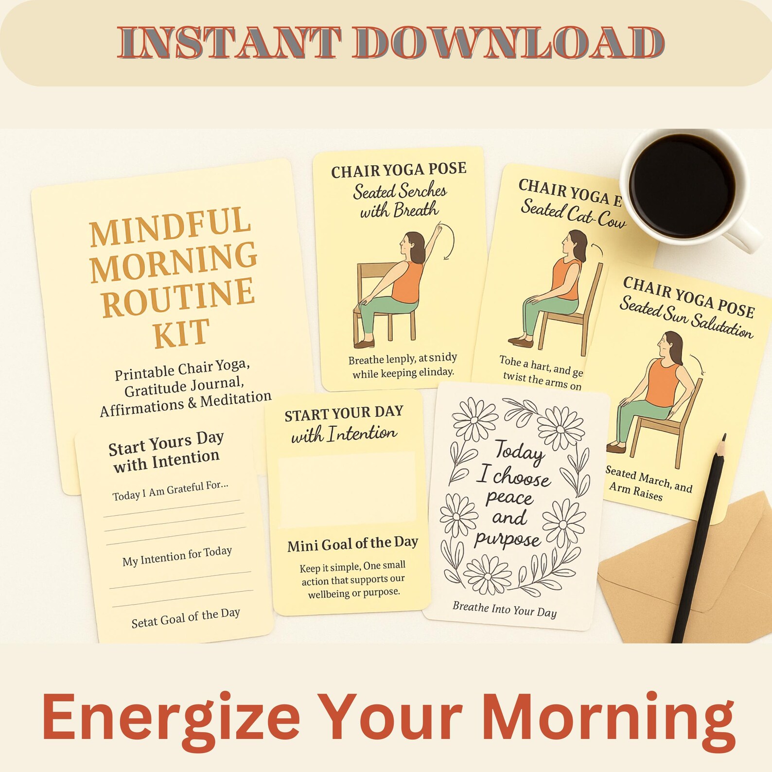 Chair Yoga Poses: Illustrated Cards for Seniors & Beginners (printable ...