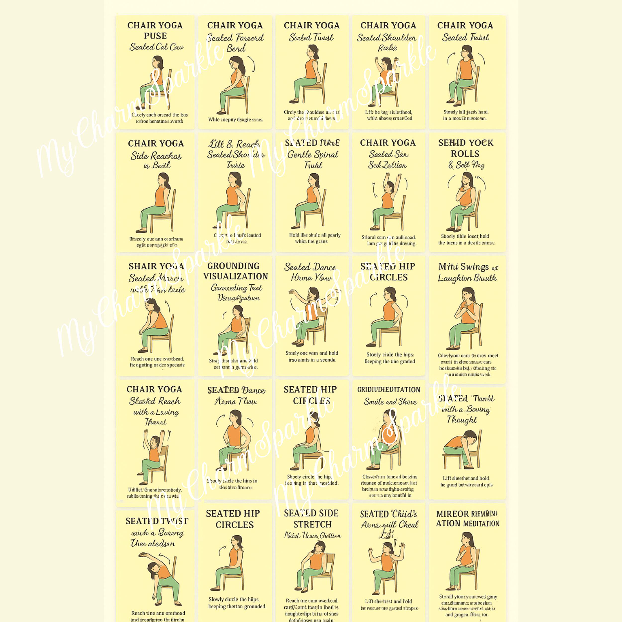 Chair Yoga Poses: Illustrated Cards for Seniors & Beginners (printable ...