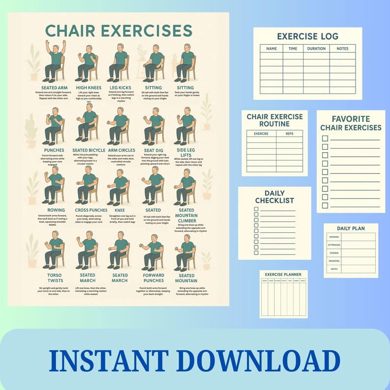 Chair Exercises for Seniors and Beginners | Printable Workout Chart for ...