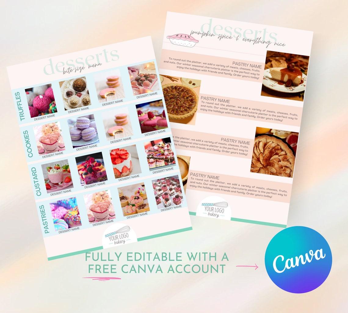 Editable Cake Baker Menu and Order Form Template, Menu Template, Canva ...