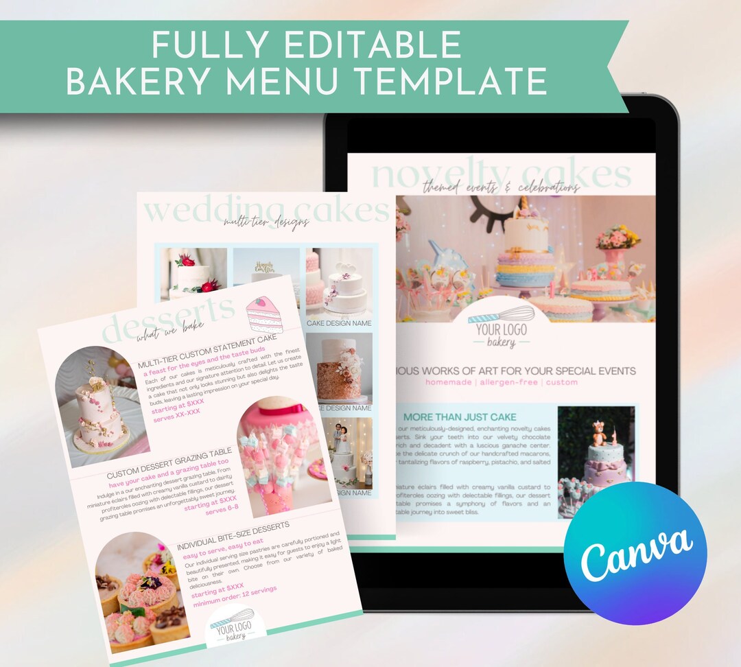 Editable Cake Baker Menu and Order Form Template, Menu Template, Canva ...