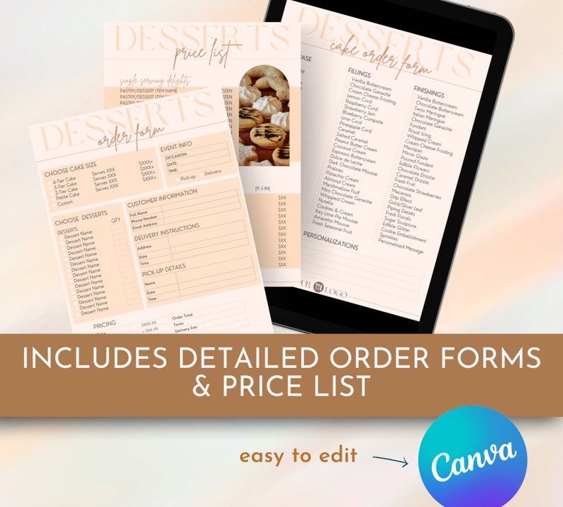 Editable Dessert Menu and Order Form Template, Canva Template for Menus ...