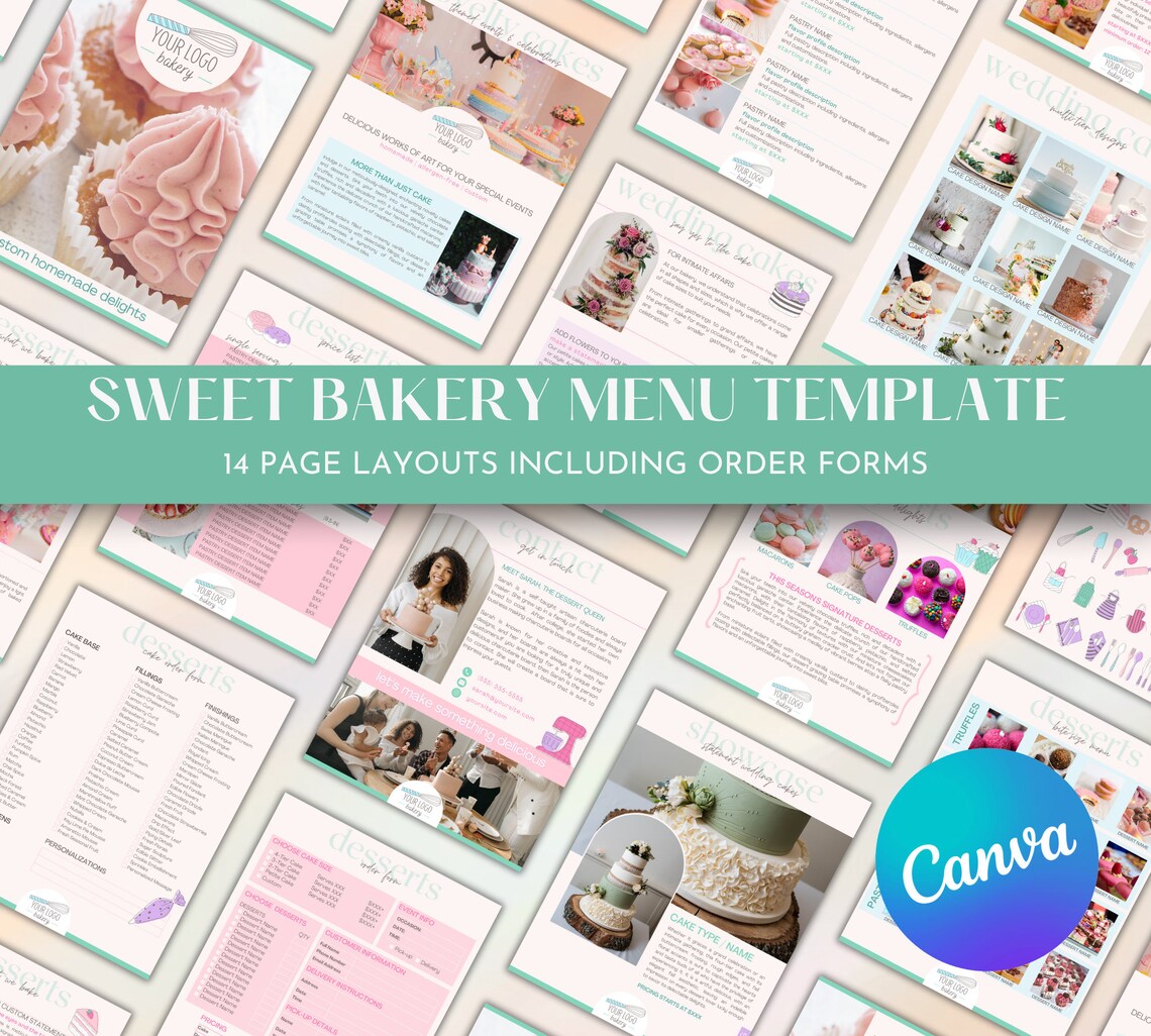 Editable Cake Baker Menu and Order Form Template, Menu Template, Canva ...