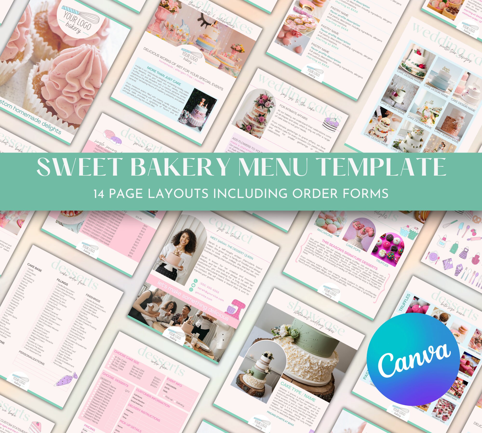 Editable Cake Baker Menu and Order Form Template, Menu Template, Canva ...