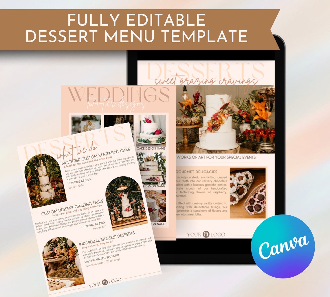 Editable Dessert Menu and Order Form Template, Canva Template for Menus ...
