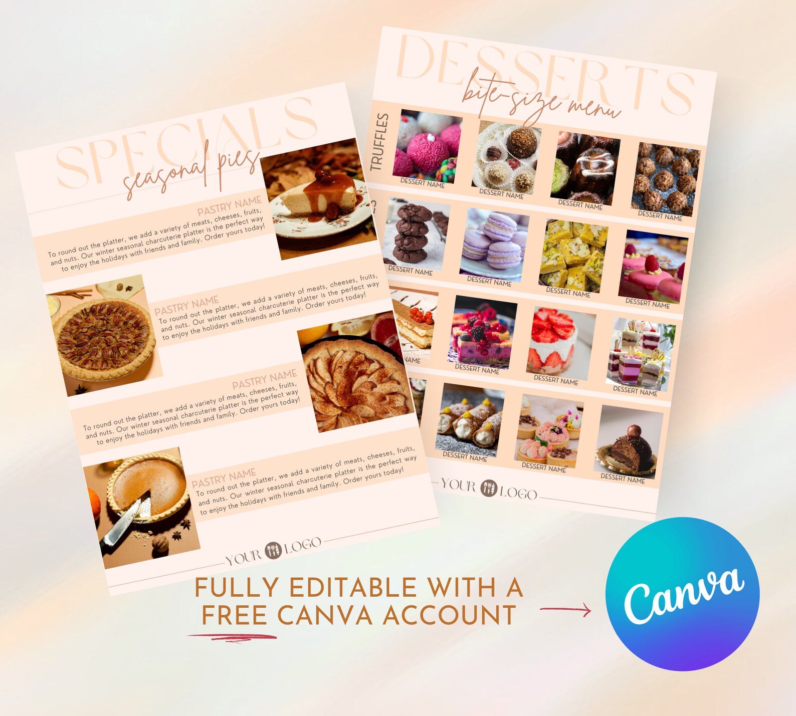 Editable Dessert Menu and Order Form Template, Canva Template for Menus ...