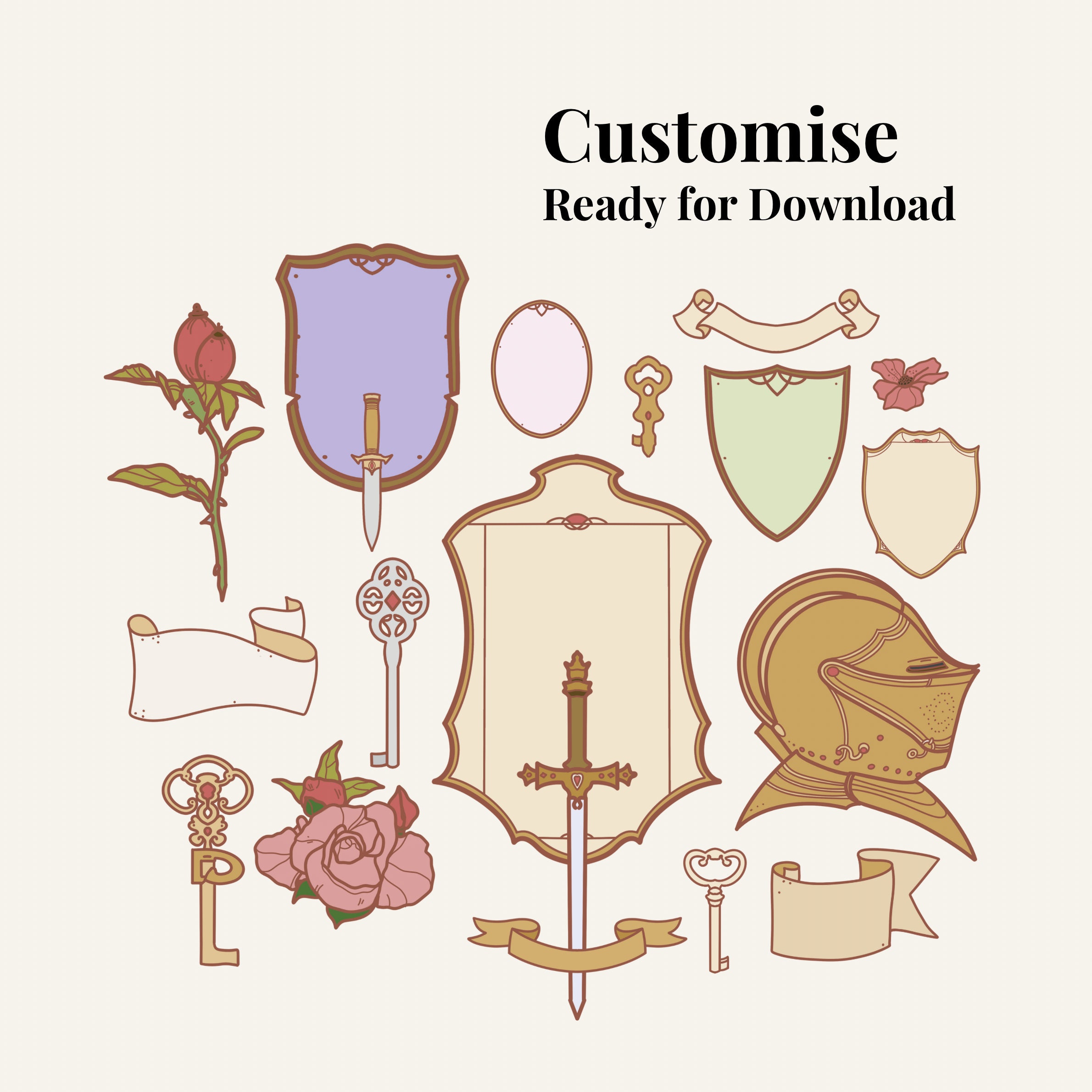90 Pastel Fantasy Medieval Knight DIGITAL GOODNOTES Planner Stickers ...