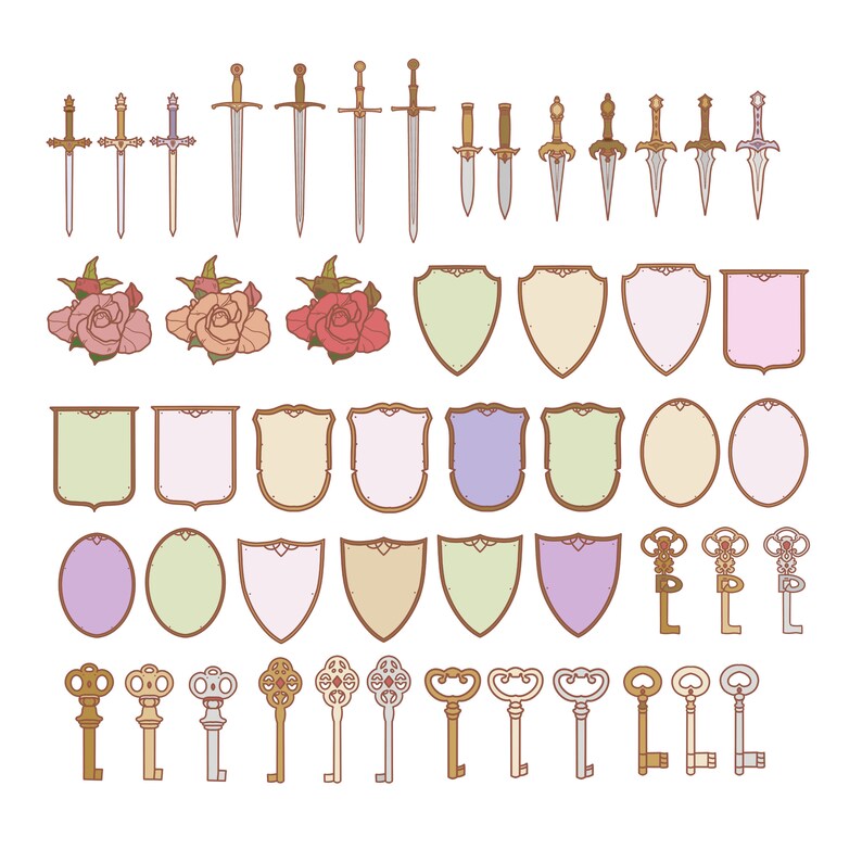 90 Pastel Fantasy Medieval Knight DIGITAL GOODNOTES Planner Stickers ...