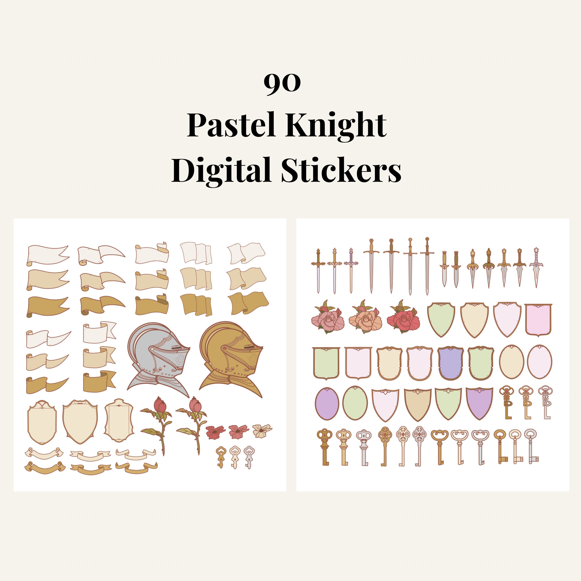 90 Pastel Fantasy Medieval Knight DIGITAL GOODNOTES Planner Stickers ...