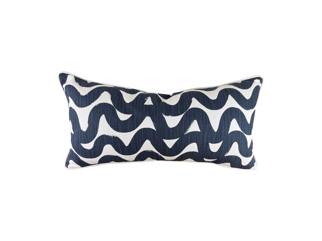 Navy Wave Pillow Cover, Coastal Throw Pillow, Mod Pillow Wavy Pillow ...
